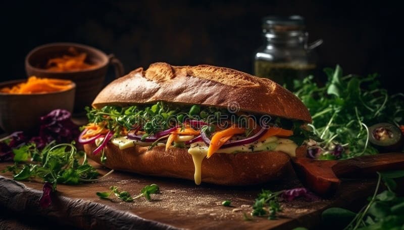 Grilled Beef Burger on Rustic Ciabatta Bun Generated by AI Stock ...