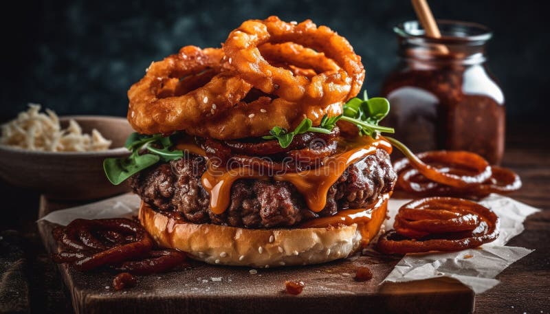 Grilled Beef Burger on Rustic Wooden Table Generated by AI Stock ...
