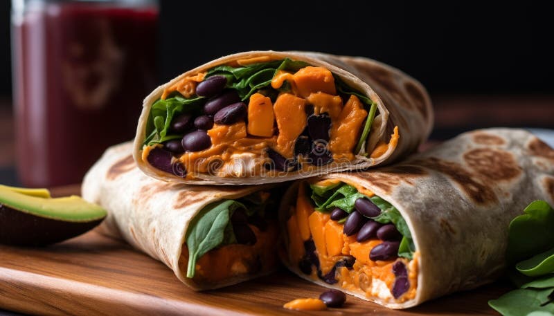 Grilled Beef Burrito with Guacamole, Tomato, and Cilantro on Flatbread ...