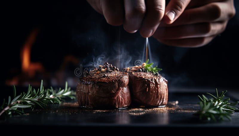Grilled Beef Fillet, Cooked To Perfection on Open Flame Generated by AI ...