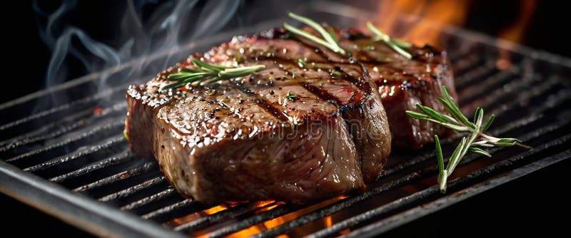 Grilled Beef Meat Ribeye Steak on a Grill. Banner, Generative AI Stock ...