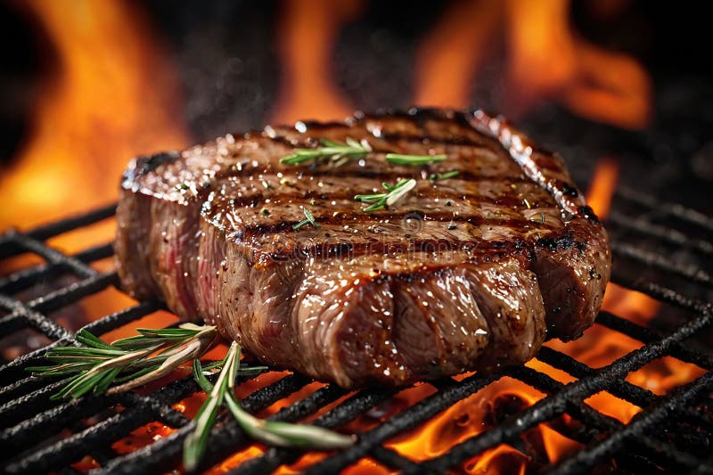 Grilled Beef Meat Ribeye Steak on a Grill, Generative AI Stock ...