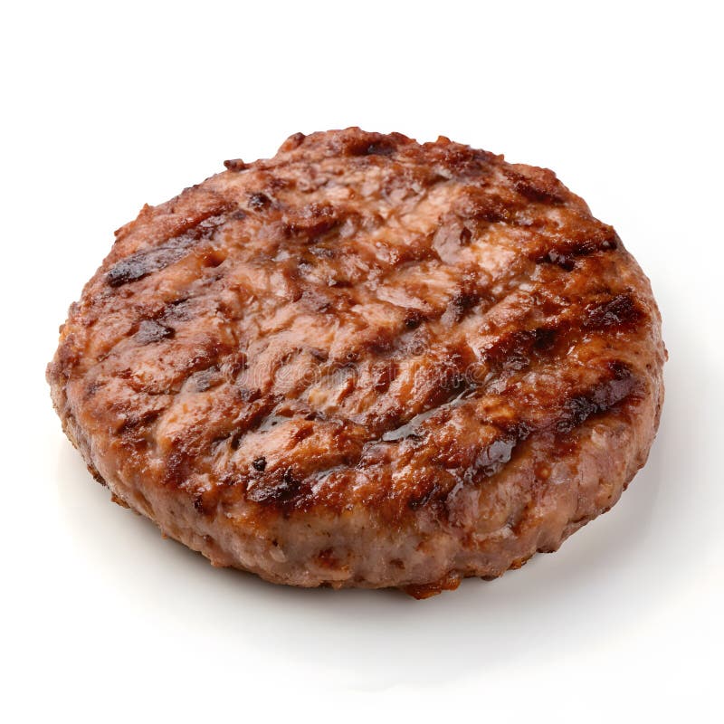 Juicy Grilled Beef Patty Served on a White Background Stock Photo ...