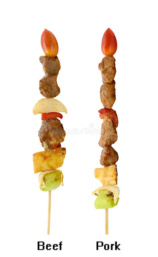 Grilled Beef and Pork BBQ Stick Isolated on White Stock Photo - Image ...