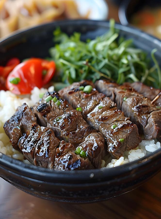 Grilled Beef with Rice and Vegetables Generated Using AI. Stock ...