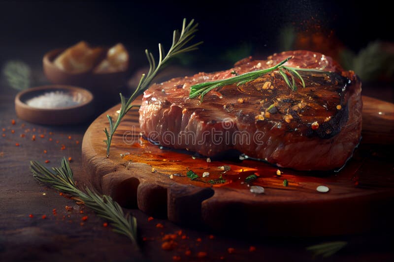 Grilled Beef Steak Meat With Fresh Herbs And Spices Generative Ai Stock Illustration