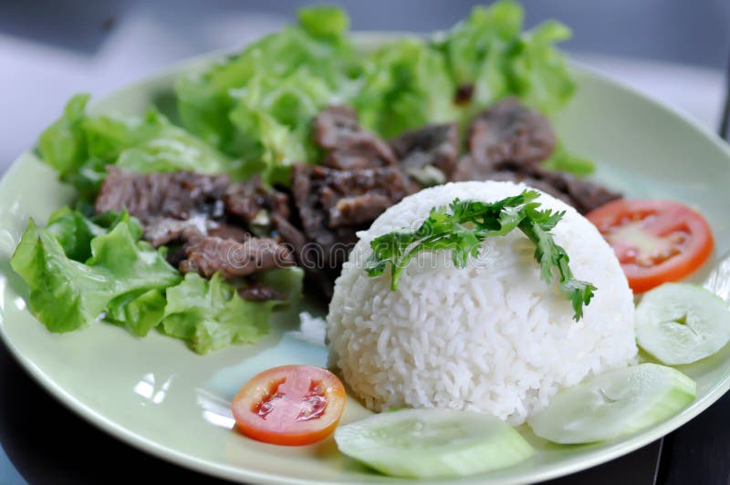 Grilled beef and rice stock photo. Image of grill, homemade - 183139648