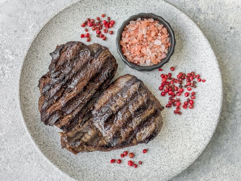 Grilled Beef Steak with Salt, Spices and Herbs Stock Photo - Image of ...