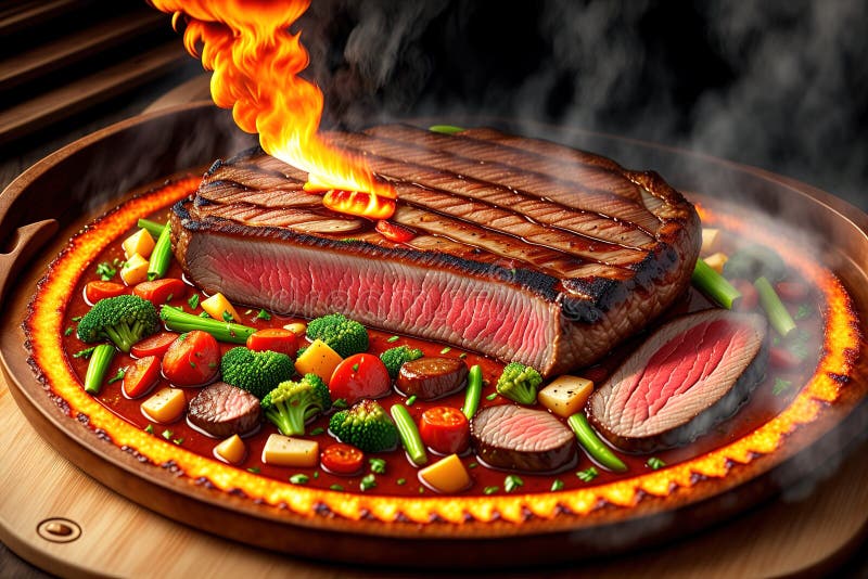 Grilled Beef Steak with Vegetable on the Flaming Grill by AI Generated ...