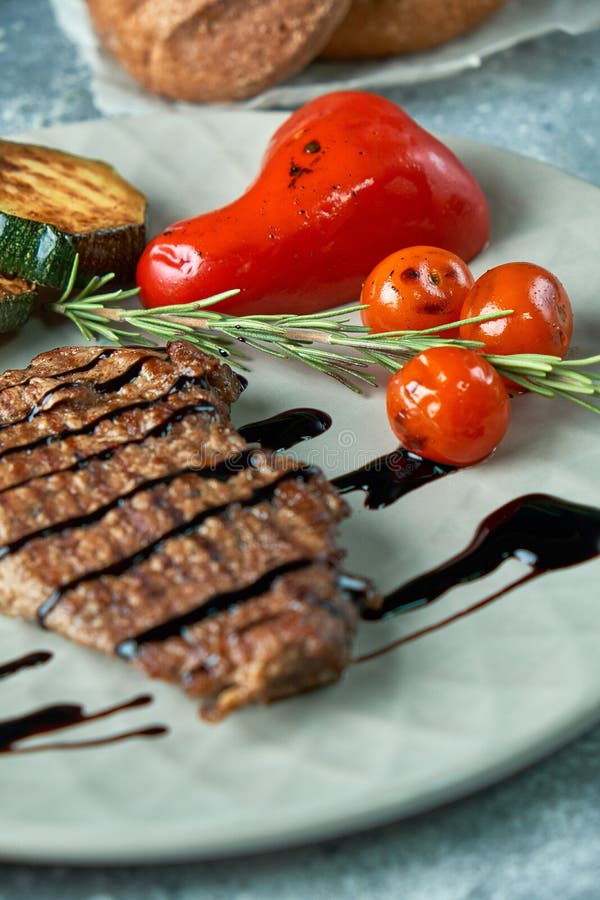 Grilled Beef Steak with Vegetables on Plate Stock Image - Image of beef ...