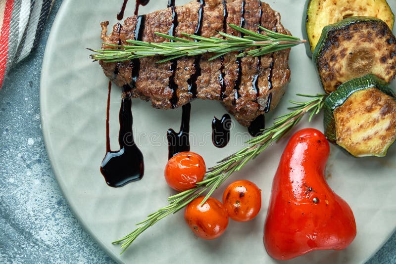 Grilled Beef Steak with Vegetables on Plate Stock Image - Image of ...