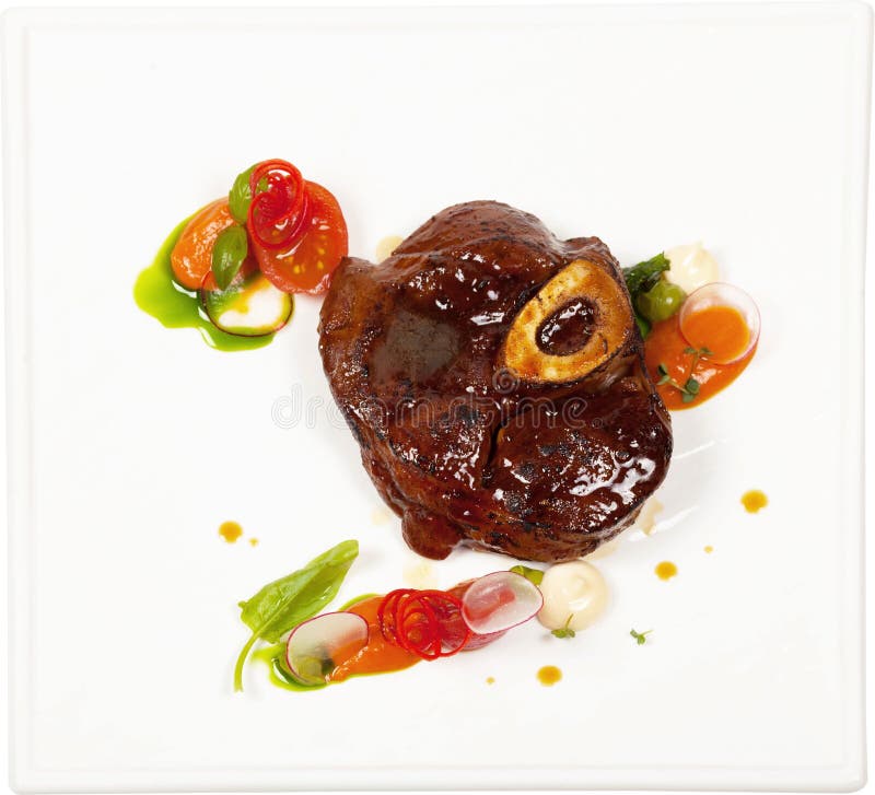 Grilled Beef Steak on White Square Plate Stock Image - Image of ...