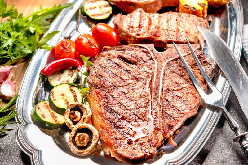 Grilled Beef Steaks on Platter Stock Photo - Image of copy, food: 54815922