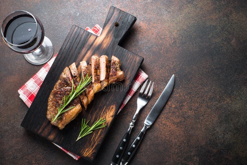 Grilled Beef Striploin Steak Top View. Stock Image - Image of seasoning ...