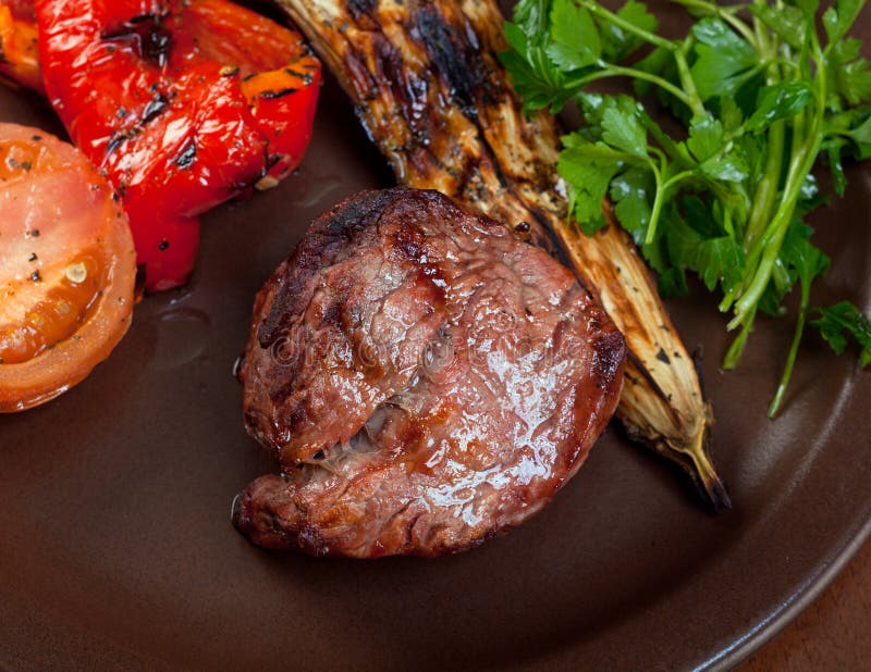 Grilled Beef on White Plate with Vegetable. Stock Photo - Image of beef ...