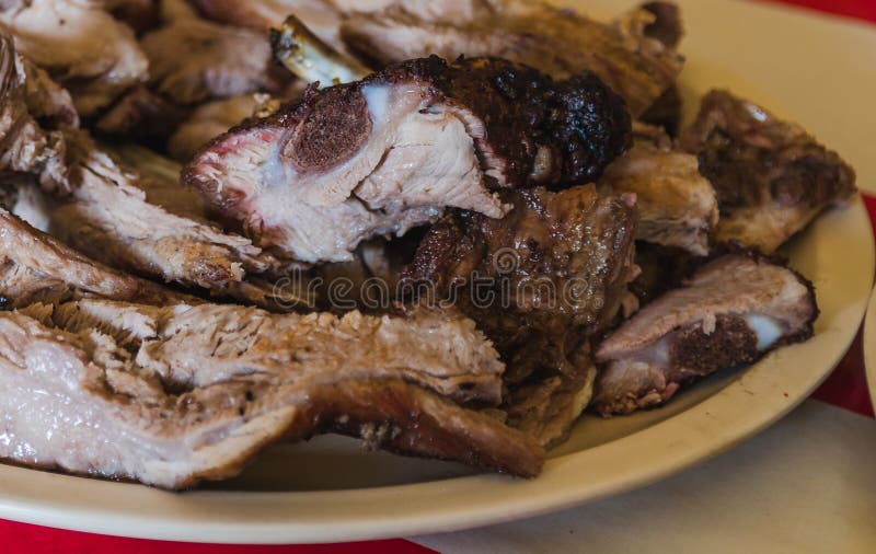 Grilled Boar Ribs Served with Salsa and Taco Shells Stock Photo - Image ...