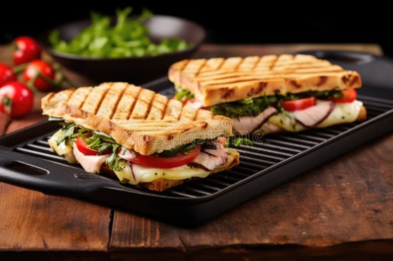 Grilled Brick-pressed Deli Sandwich on a Grill Pan Stock Photo - Image ...