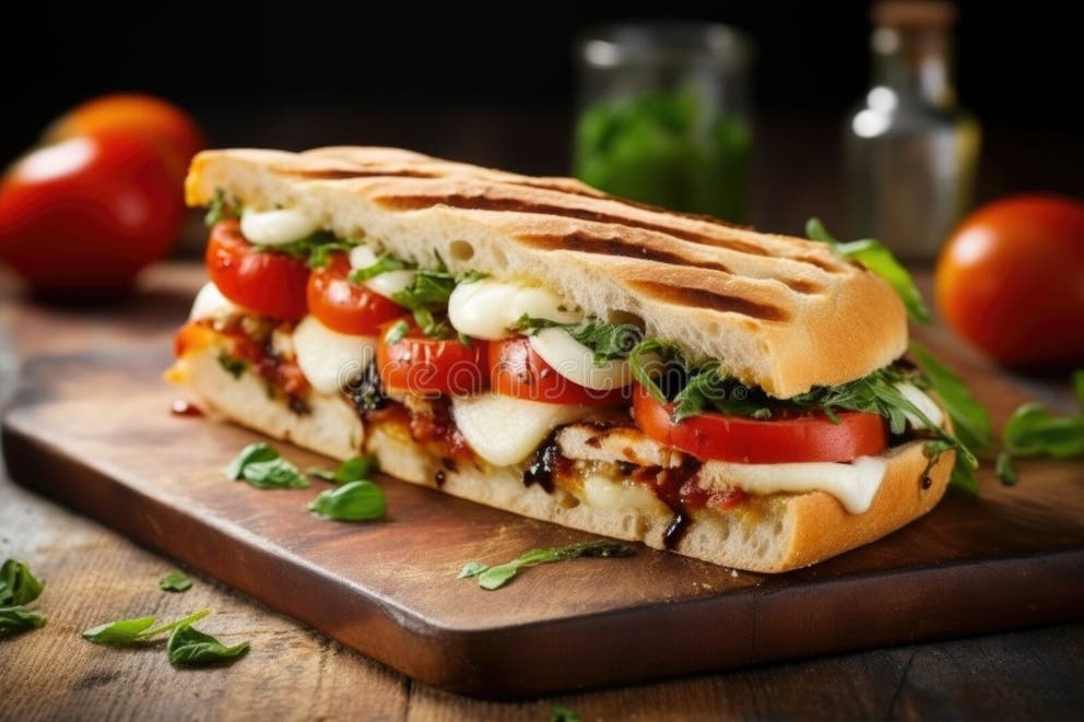 Grilled Brick-pressed Mozzarella and Tomato Sandwich Stock Image ...