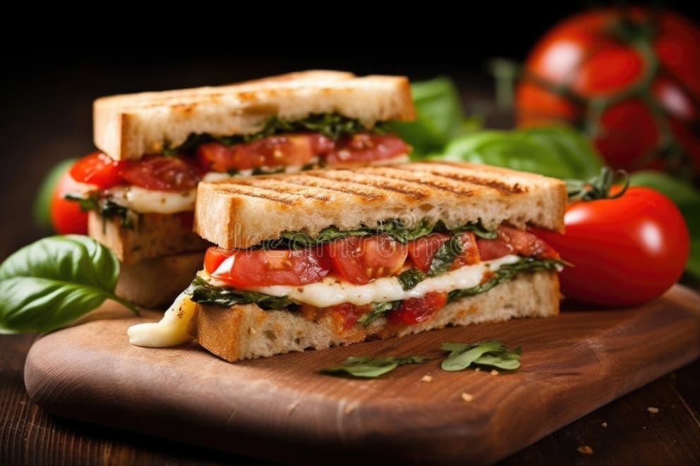 Grilled Brick-pressed Mozzarella and Tomato Sandwich Stock Photo ...