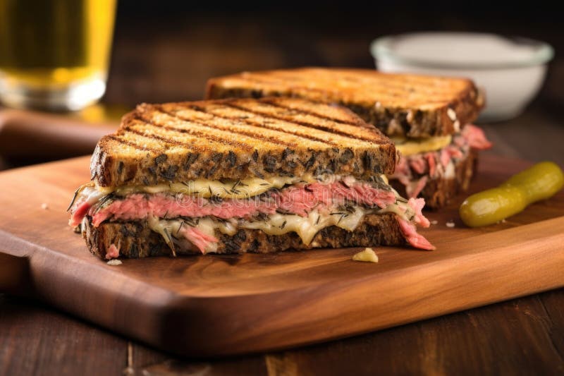 Grilled Brick-pressed Reuben Sandwich on Rye Stock Photo - Image of ...