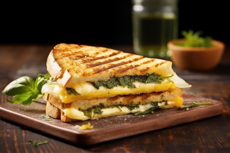 Grilled Brick-pressed Sandwich with Cheese Melting, Side View Stock ...