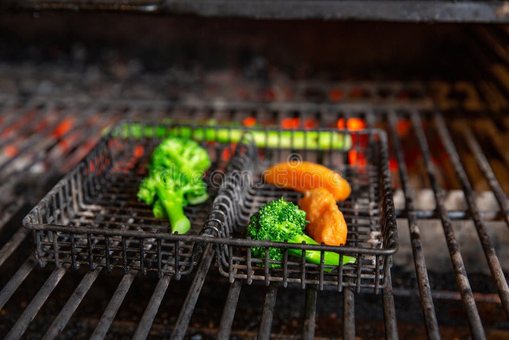The Grilled Broccoli and Carrots on Fire Stock Photo - Image of cooking ...