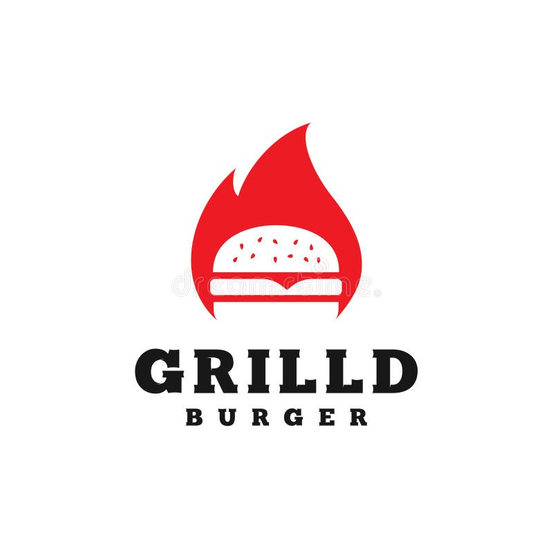 Grilled Burger Logo Design. Burger with Fire Logo Design Stock Vector - Illustration of banner ...