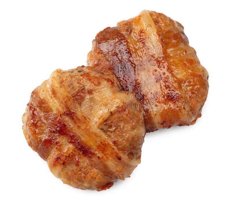 Grilled Burger Meat with Bacon Isolated on White Background. Clipping ...