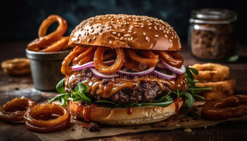 Grilled Burger on Rustic Bread with Cheese Generated by AI Stock ...