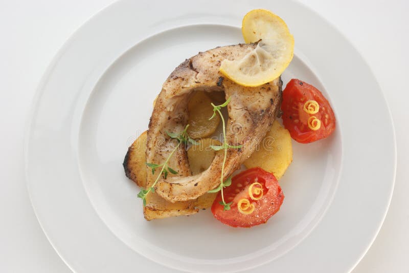 Grilled Carp Steak on Organic Potato Stock Photo - Image of tasting ...