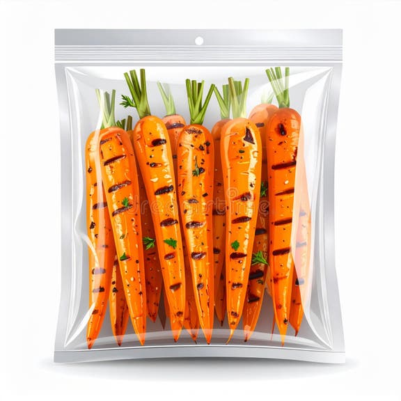 Grilled Carrots in Clear Packaging on White Background Stock ...
