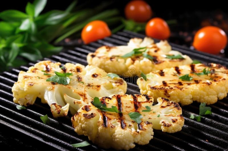 Grilled Cauliflower Pieces with Shiny Texture Under Light Stock Photo ...