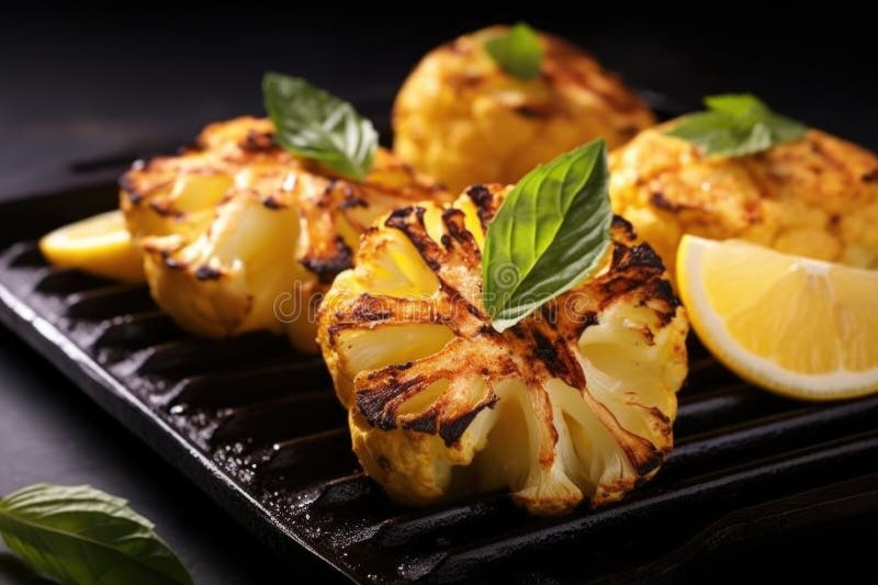 Grilled Cauliflower Pieces with Shiny Texture Under Light Stock Photo ...