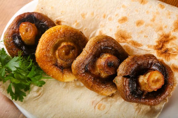 Grilled champignons stock image. Image of natural, horizontal - 112220799