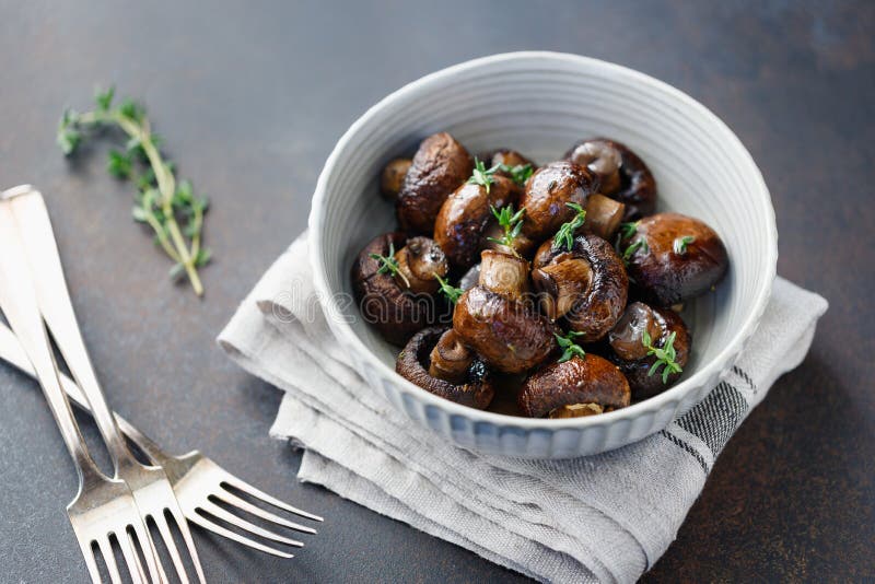 Grilled Champignons with Thyme Stock Photo - Image of herbs, homemade ...
