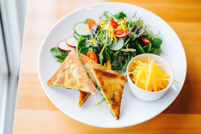 Grilled Cheese Cut into Triangles with a Side Salad Stock Photo - Image ...