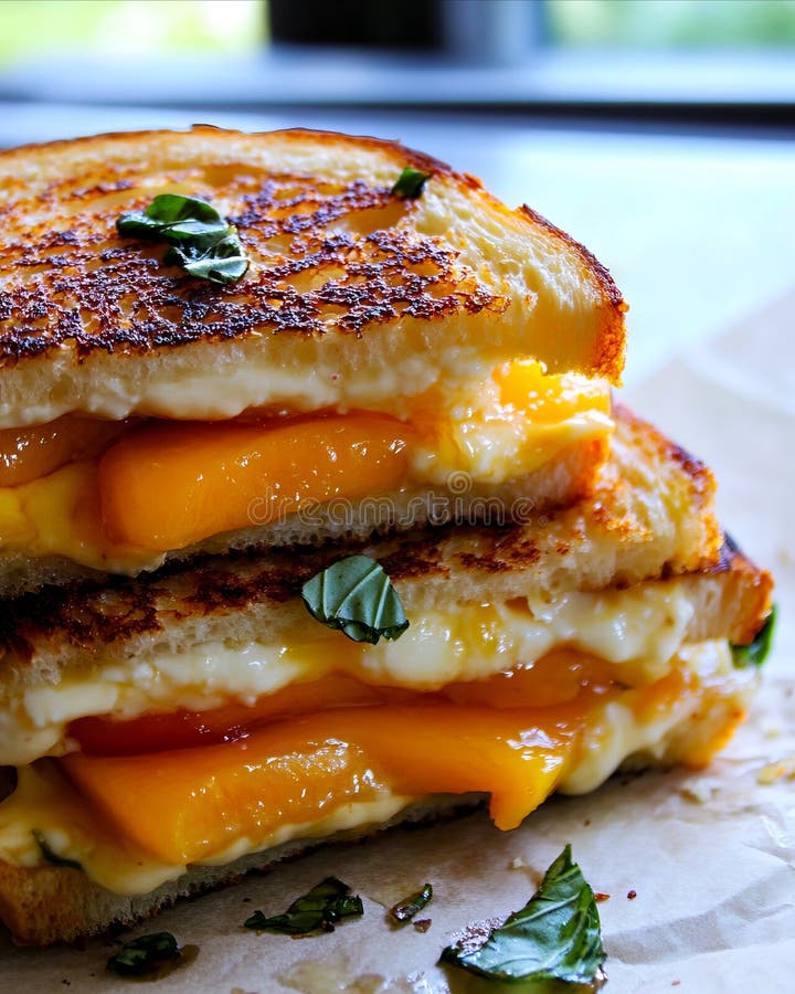 A Grilled Cheese Sandwich Cut in Half on a Piece of Paper Stock Image ...