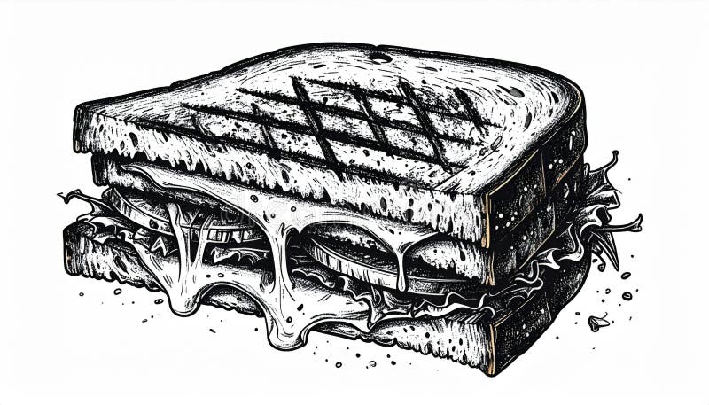 Grilled Cheese Sandwich Drawing Black and White Illustration Stock ...