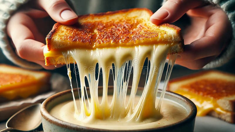 Grilled Cheese Sandwich with Melted Cheese Stretching between the ...