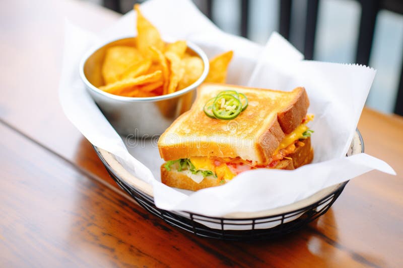 Grilled Cheese Sandwich on a Paper-lined Basket Stock Image - Image of ...