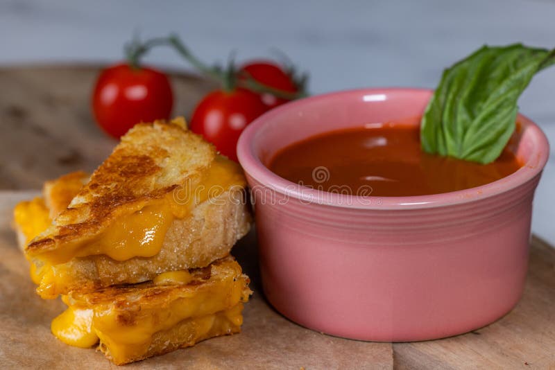 Grilled Cheese Sandwich with a Side of Tomato Soup Stock Image - Image ...