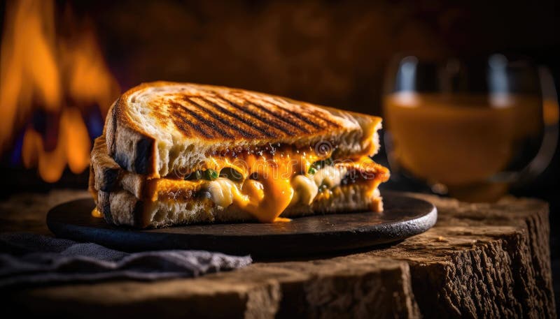 Grilled Cheese Sandwich on Stone, Blurred Background, Rustic Pub ...