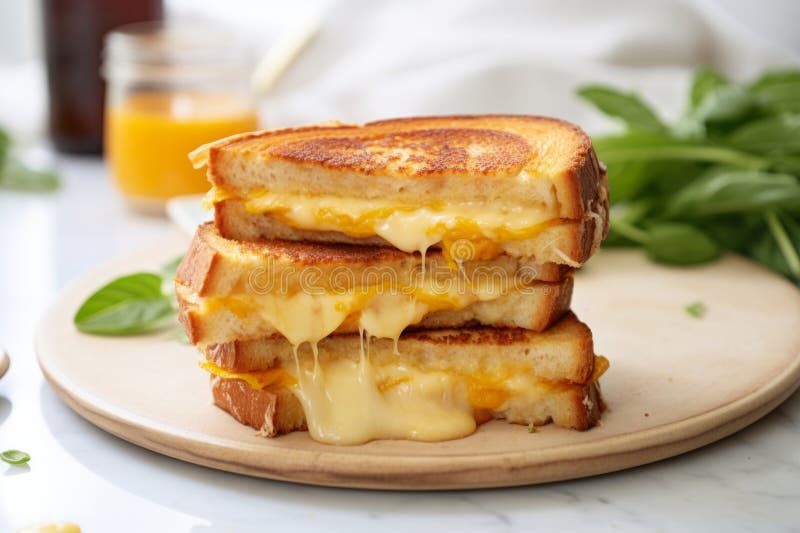 Grilled Cheese Sandwiches with Melty Cheese on a Plate Stock Photo ...