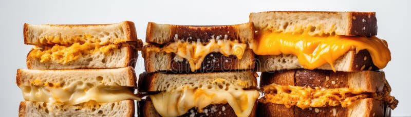 Grilled Cheese Sandwiches Standing on White Background Wide Panoramic ...