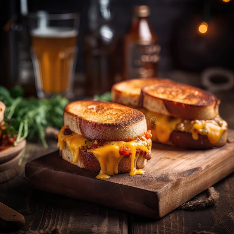 Grilled Cheese Sandwiches on Stone in Rustic Pub. Generative AI Stock ...
