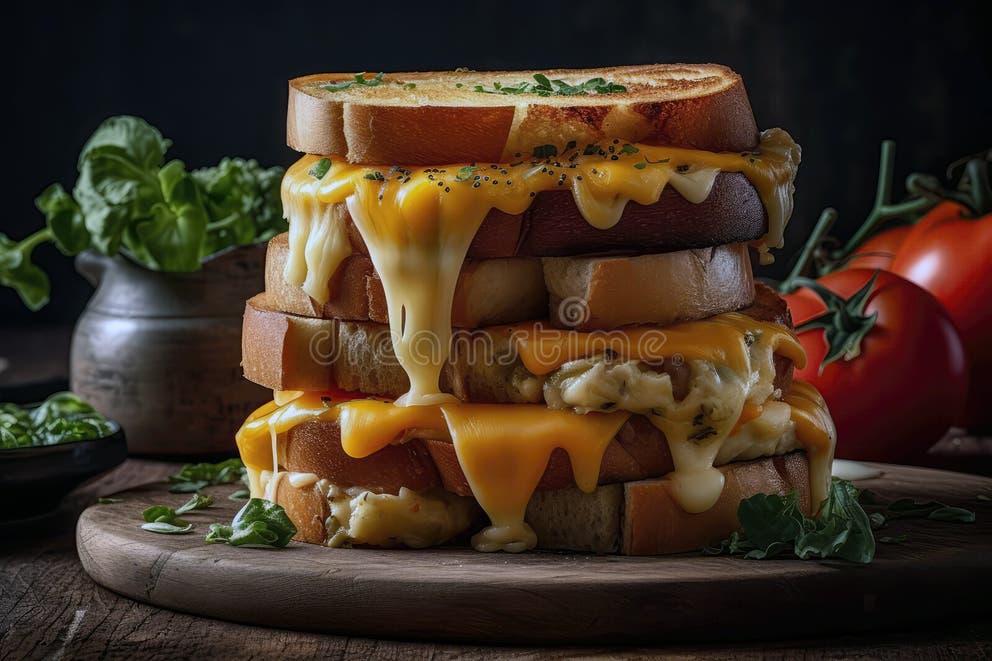 Grilled Cheese Tower Stacked with Layers of Various Cheeses. Generative ...