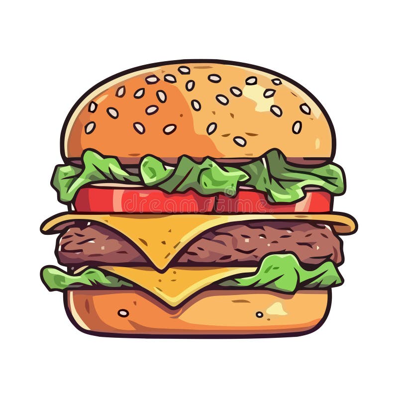 Grilled Cheeseburger on Sesame Bun Icon Stock Vector - Illustration of ...