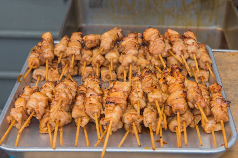 Grilled Chicken Appetizer, on the Table in Japan Market. Stock Photo ...