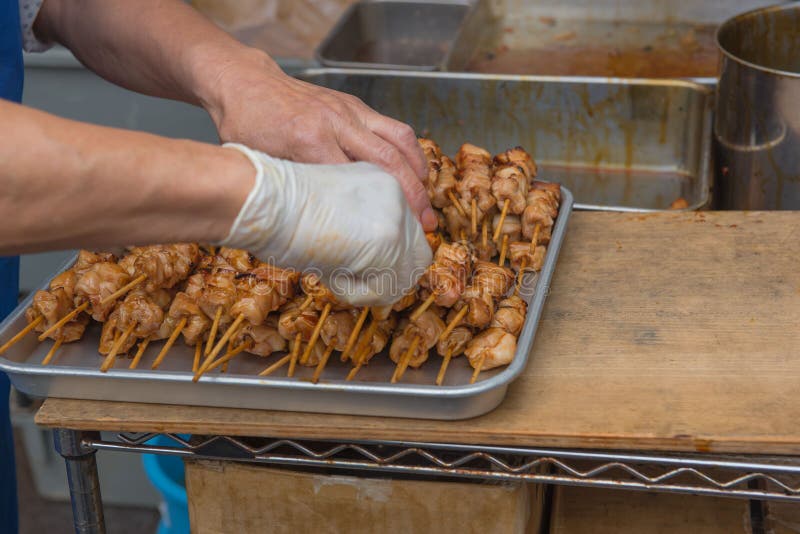 Grilled Chicken Appetizer, on the Table in Japan Market. Stock Photo ...