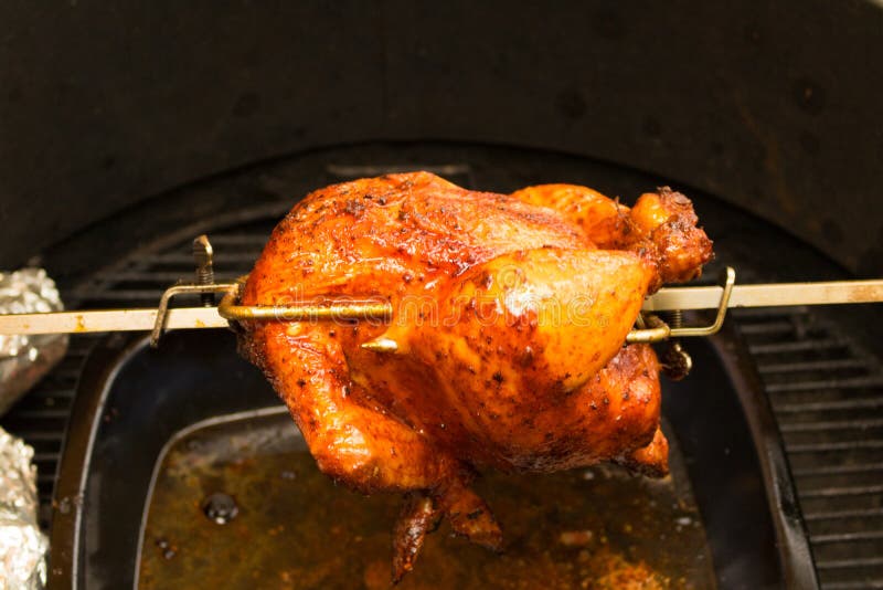 Grilled Chicken, Bbq, Over Open Flames in a Barbecue Stock Image ...